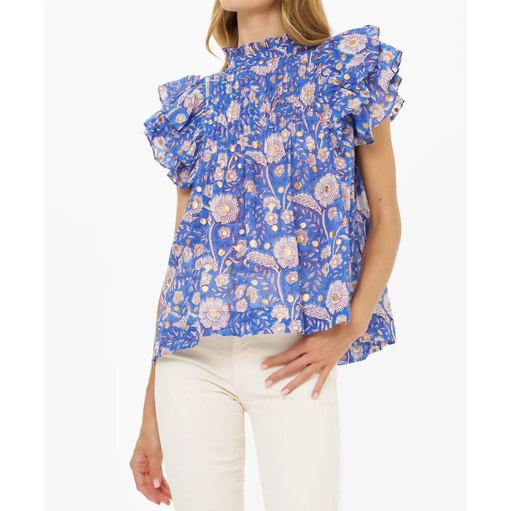Oliphant | Tops | New Oliphant Pintuck Ruffle Top In Carolina Cobalt ...